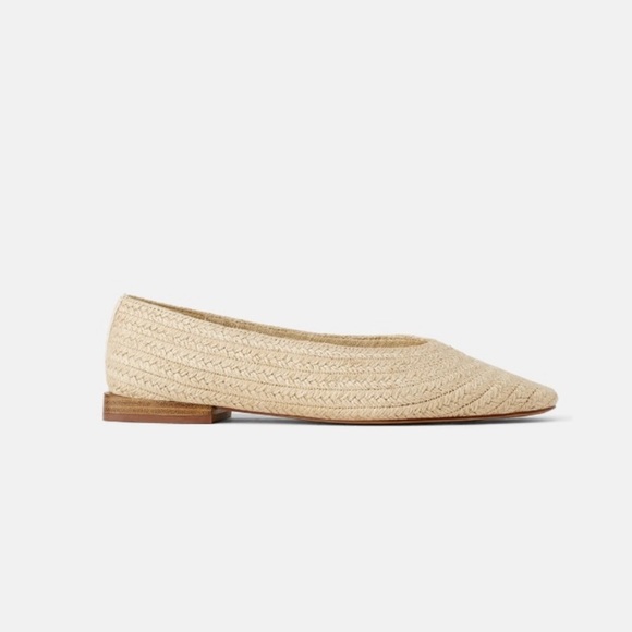 Zara | Shoes | Zara Raffia Woven Ballerina Natural Shoes Wooden Heel ...